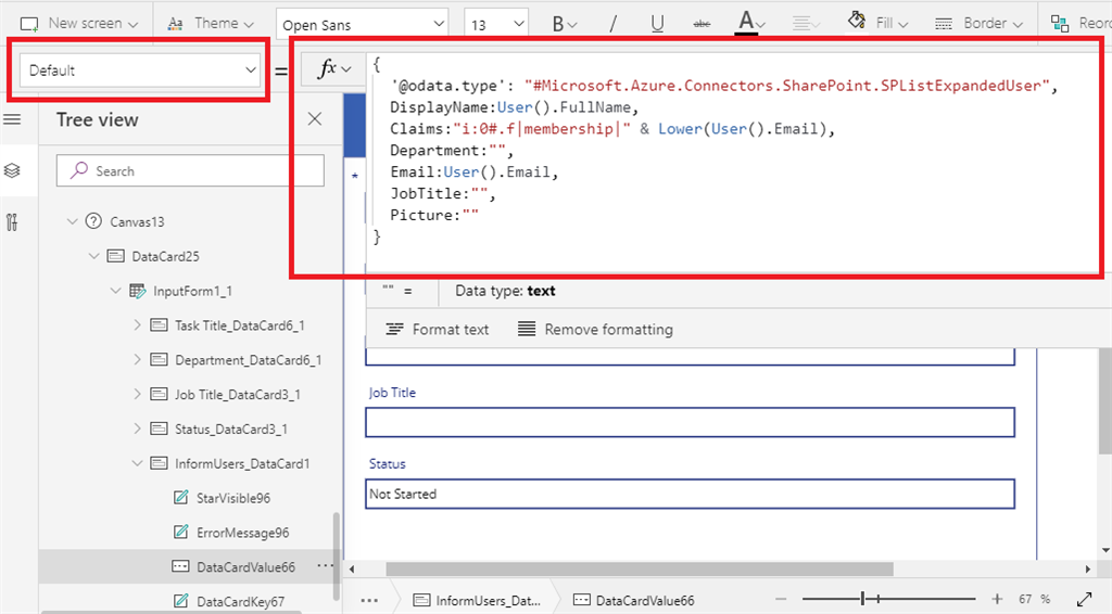 Set Default Value To Person Or Group Field In PowerApps